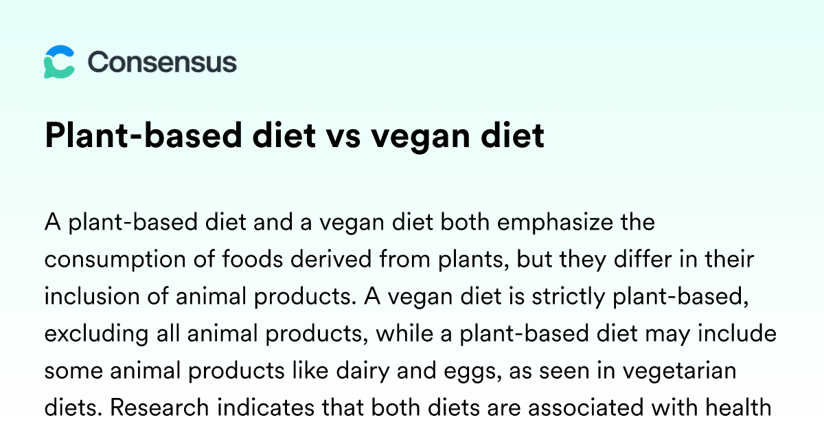 Plant-based Diet Vs Vegan Diet - Consensus Academic Search Engine