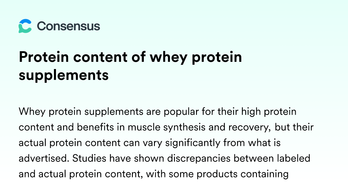Protein Content Of Whey Protein Supplements - Consensus Academic Search ...