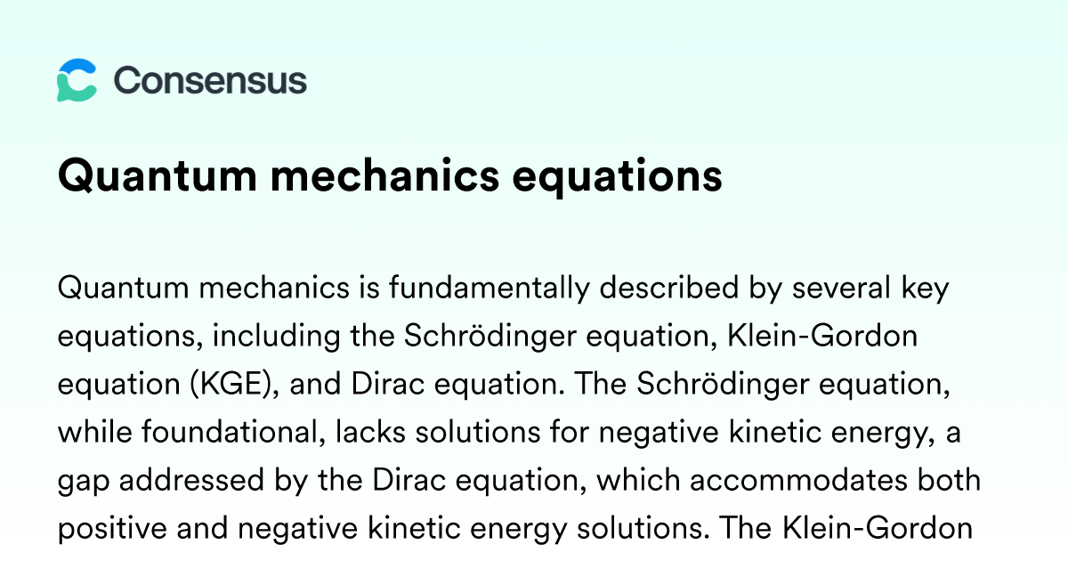 Quantum Mechanics Equations - Consensus Academic Search Engine