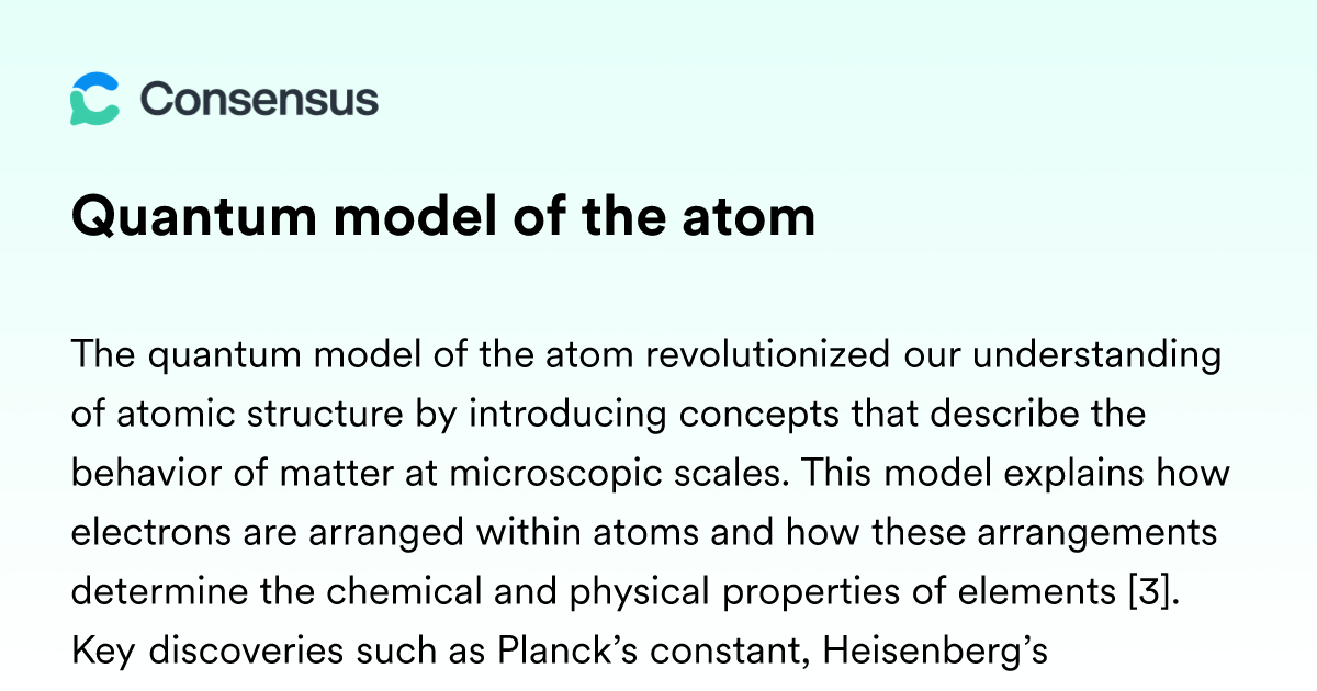 Quantum Model Of The Atom - Consensus Academic Search Engine
