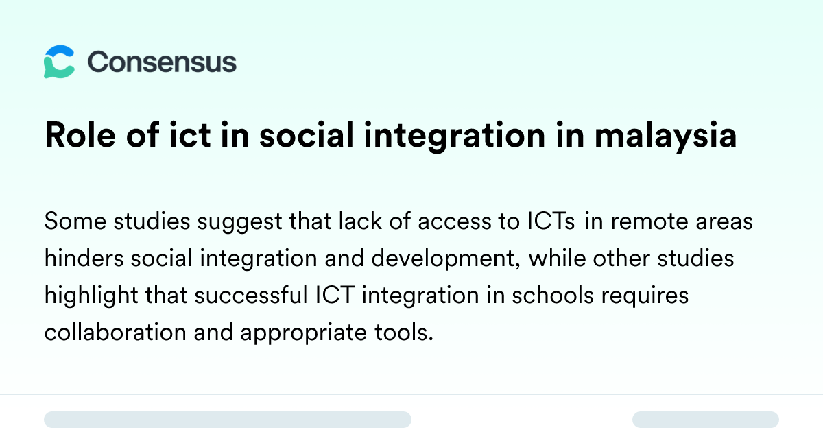 Role Of Ict In Social Integration In Malaysia - Consensus Academic ...