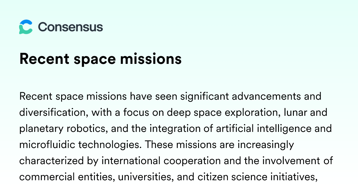 Recent Space Missions - Consensus Academic Search Engine