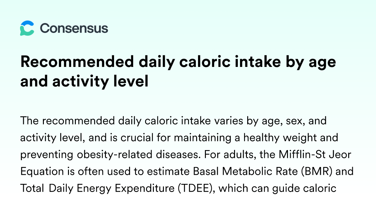 Recommended Daily Caloric Intake By Age And Activity Level - Consensus ...