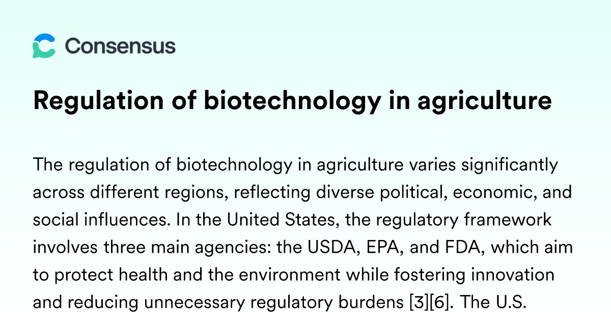 Regulation Of Biotechnology In Agriculture - Consensus Academic Search ...