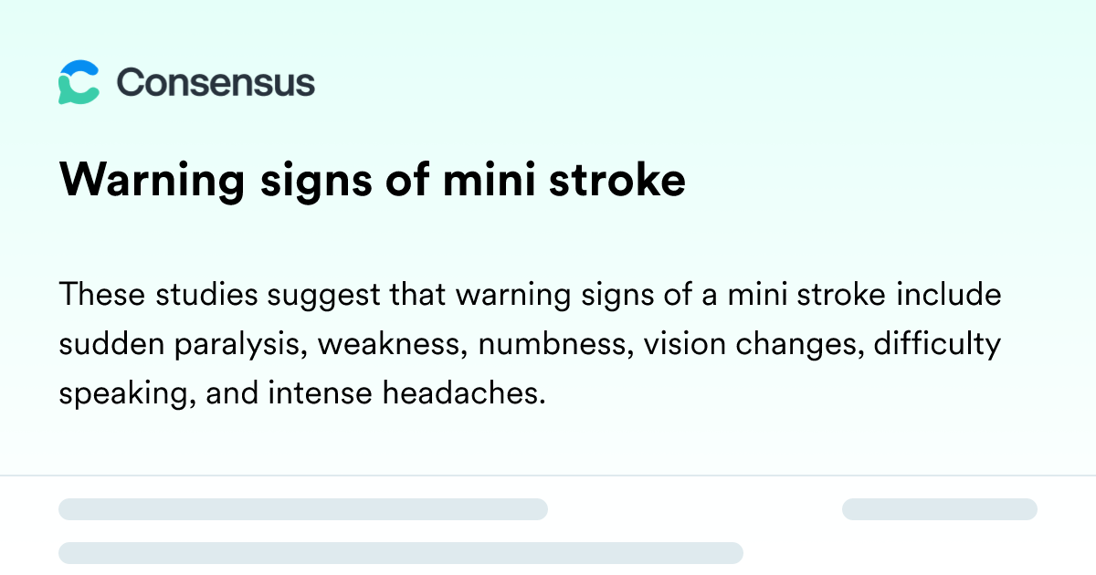 Warning Signs Of Mini Stroke - Consensus Academic Search Engine
