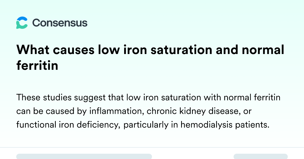 What Causes Low Iron Saturation And Normal Ferritin - Consensus ...