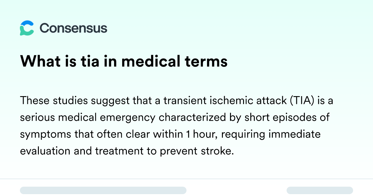 What Is Tia In Medical Terms - Consensus Academic Search Engine