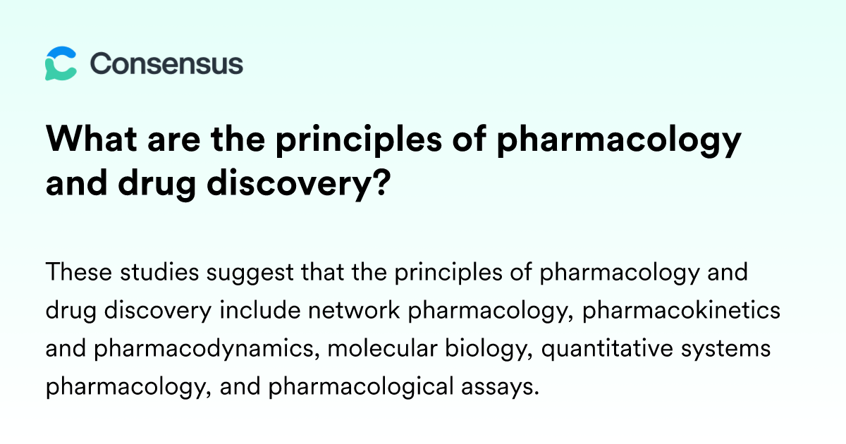 What Are The Principles Of Pharmacology And Drug Discovery? - Consensus ...