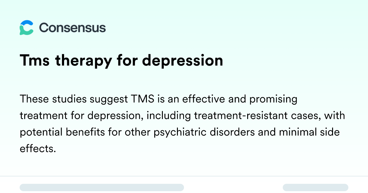 Tms Therapy For Depression - Consensus Academic Search Engine