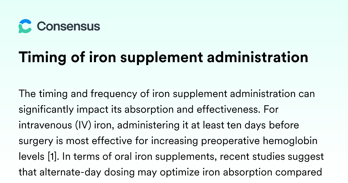 Timing Of Iron Supplement Administration - Consensus Academic Search Engine