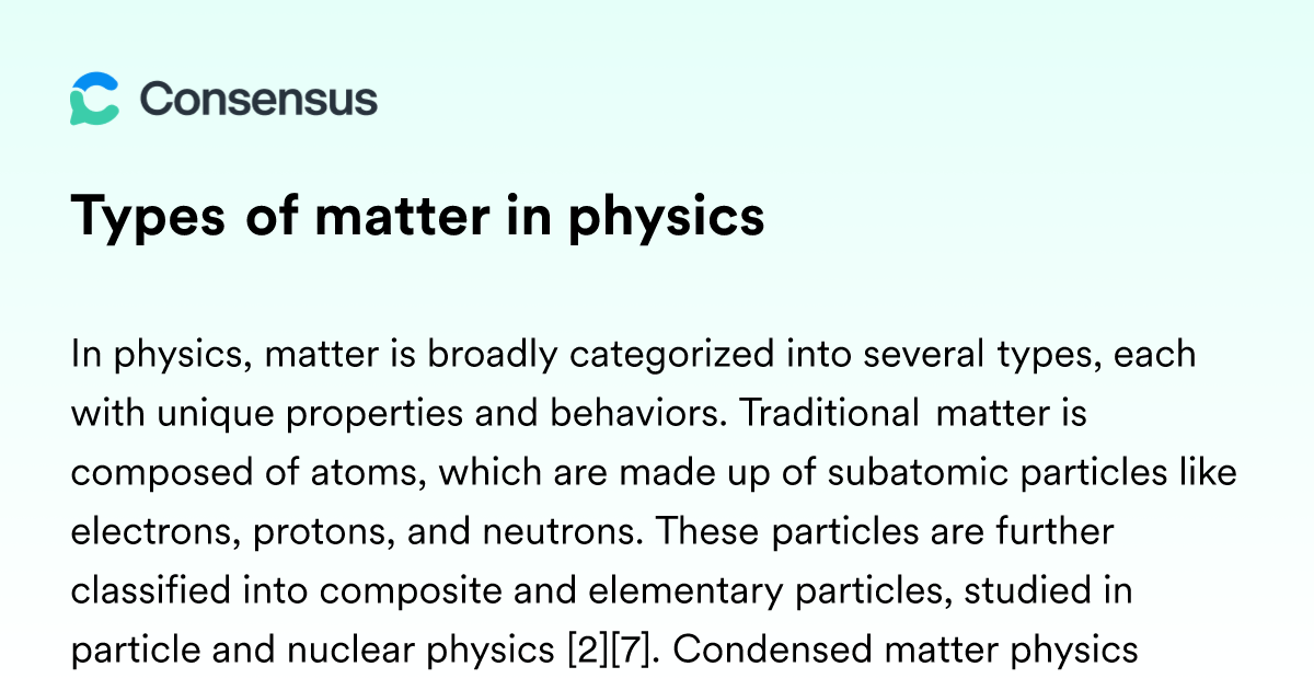 Types Of Matter In Physics - Consensus Academic Search Engine