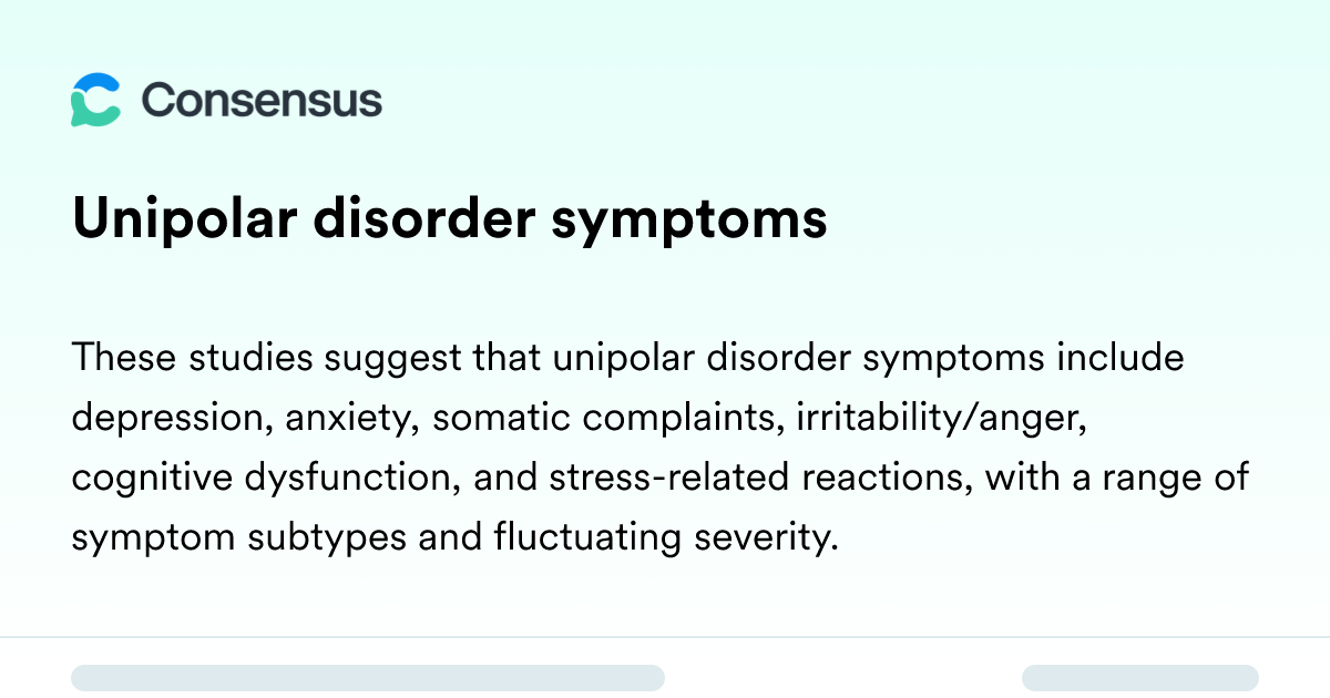 Unipolar Disorder Symptoms - Consensus Academic Search Engine
