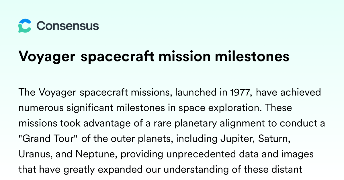 Voyager Spacecraft Mission Milestones - Consensus Academic Search Engine