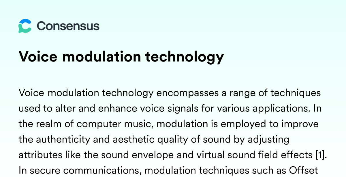 Voice Modulation Technology - Consensus Academic Search Engine