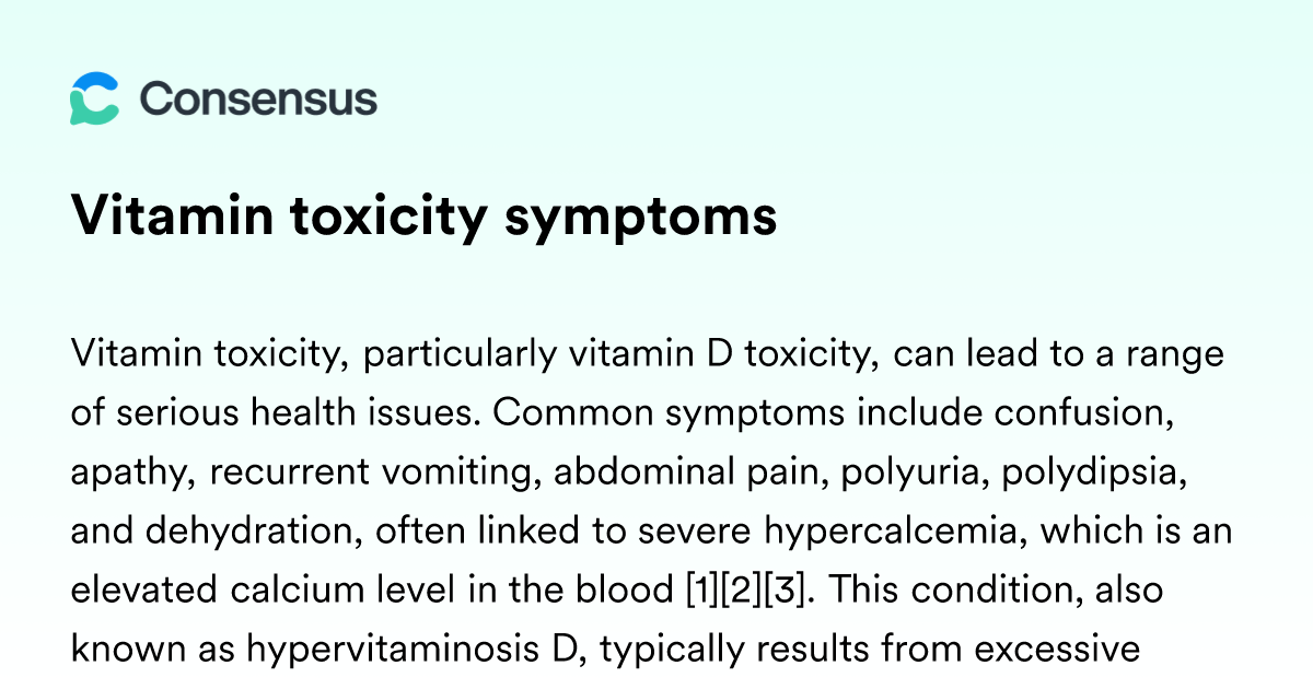 Vitamin Toxicity Symptoms - Consensus Academic Search Engine