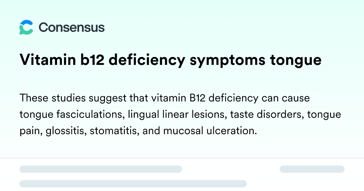 Vitamin B12 Deficiency Symptoms Tongue - Consensus Academic Search Engine