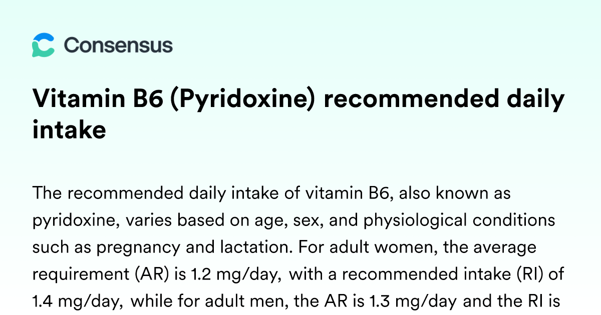 Vitamin B6 (Pyridoxine) Recommended Daily Intake - Consensus Academic ...