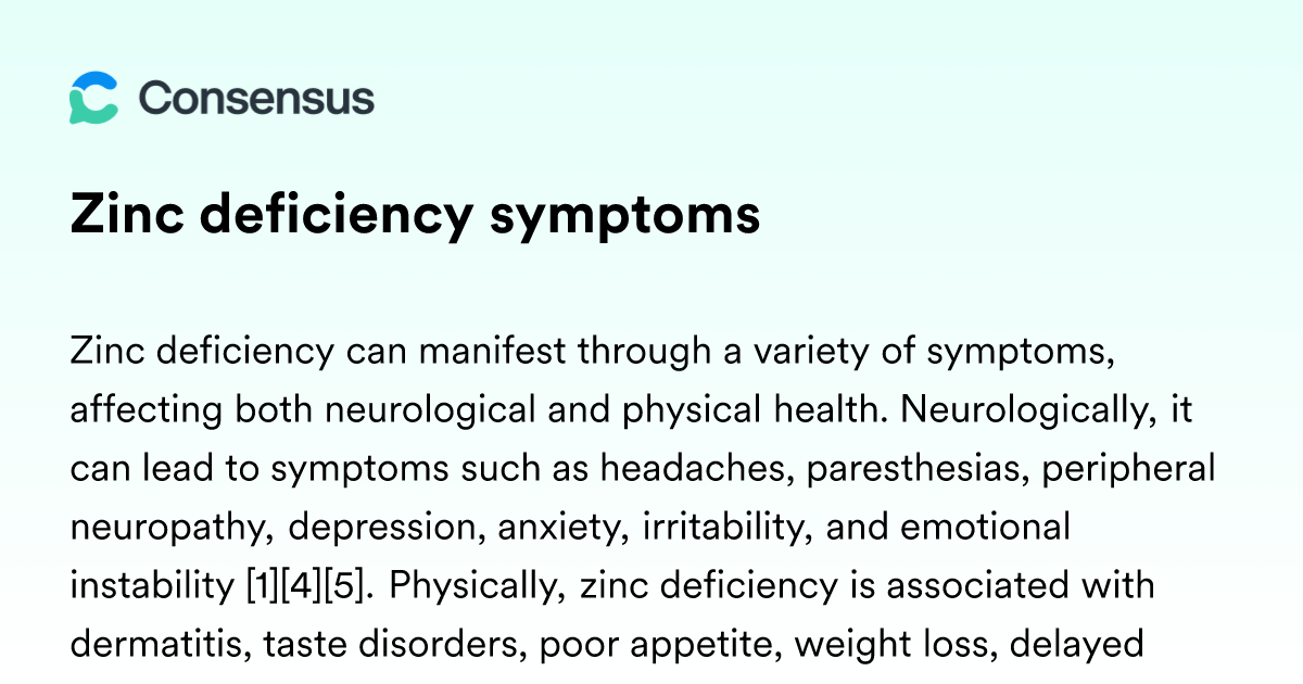 Zinc Deficiency Symptoms - Consensus Academic Search Engine