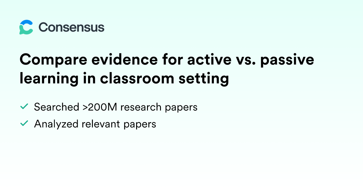 Compare evidence for active vs. passive learning in classroom setting ...